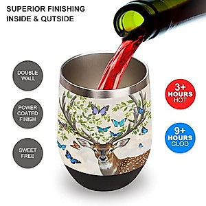 OPTKSNCU 304 Stainless Steel Insulated Cup with Lid, Antlered Butterfly Print Durable, And Easy to Clean – Ideal for Home, Office, And Gift Giving