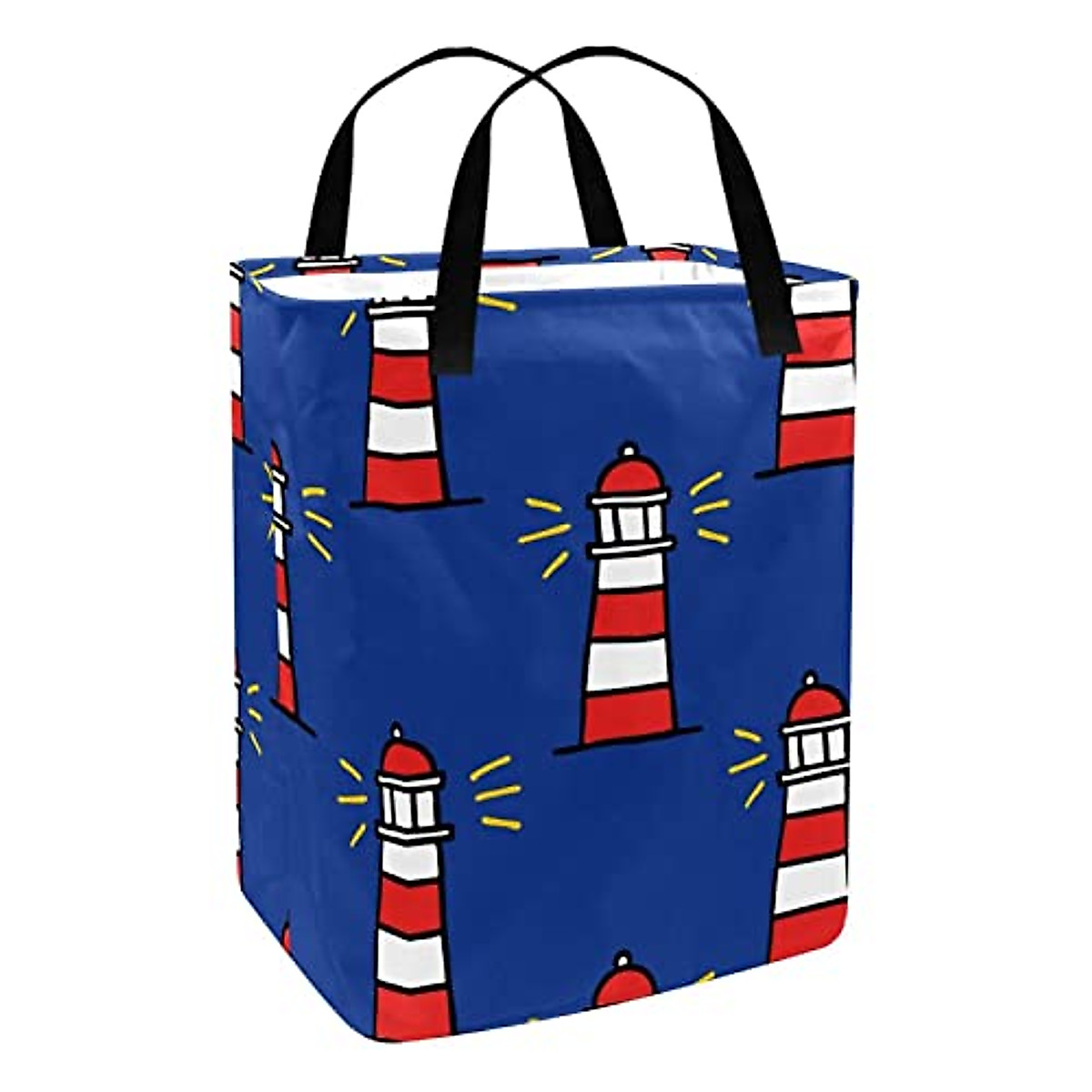 Lighthouse Doodle Pattern Print Collapsible Laundry Hamper, 60L Waterproof Laundry Baskets Washing Bin Clothes Toys Storage for Dorm Bathroom Bedroom
