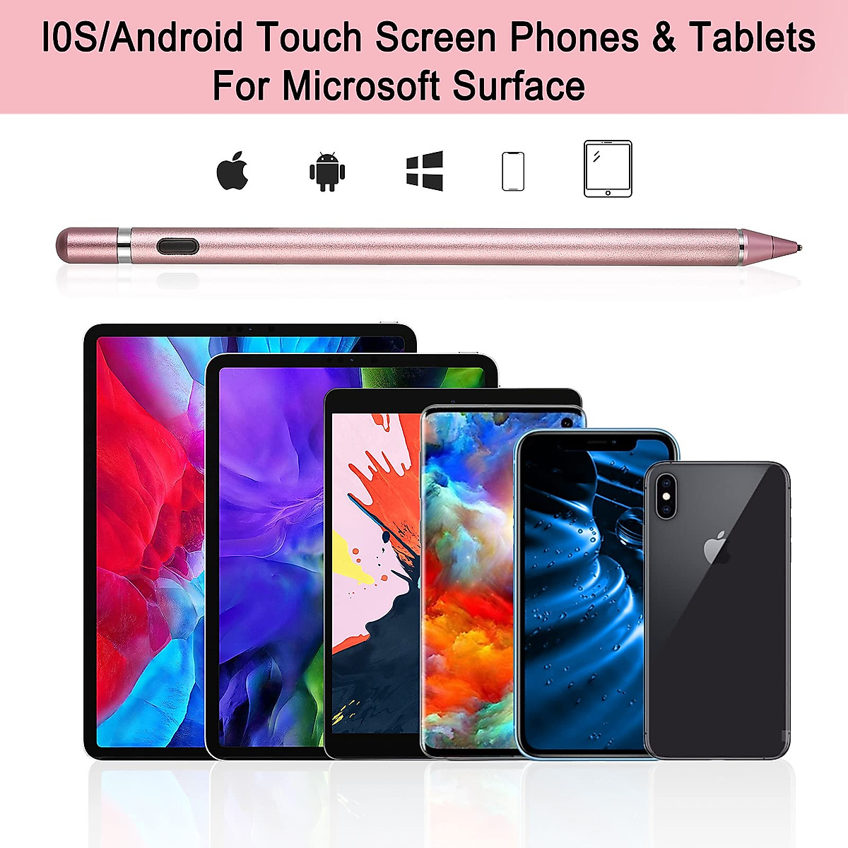 Stylus Pens for Touch Screens,Active Stylus Compatible for Apple iPad,Rechargeable 1.5mm Fine Point Smart Pencil Digital Compatible iPad and Most Tablet,for Drawing and Handwriting (Pink)