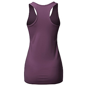 A2Y Basic Solid Soft Cotton Scoop Neck Racer-Back Tank Top Egg Plant L