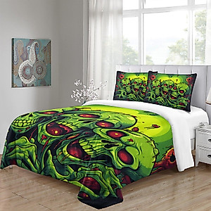UPIKIT Zombie Halloween Quilt Cover for Teens and Adults Comforter Covers Duvet Cover 3D Print Horror Theme with Pillow Cases Bedding Set Soft Microfiber with Zipper Closure 3 Pieces Full（203x228cm）