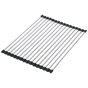 Herogo Roll Up Dish Drying Rack, Stainless Steel Over The Sink Dish Drying Rack for Kitchen Sink, Versatile Kitchen Sink Drying Rack for Kitchen Counter, 16.7” x 12”, Slide-Proof & Heat-Proof