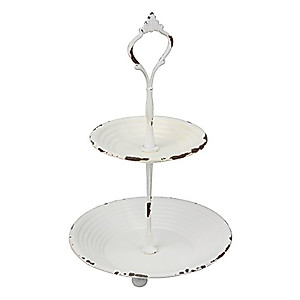Stonebriar Small 2 Tier Worn White Metal Tray, Rustic Farmhouse Decor, Tiered Jewelry Tray for Vanity or Bathroom