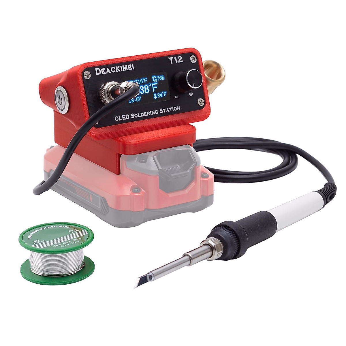Deackimei Cordless Soldering Iron Station for Craftsman V20 Battery with Digital Display, Adjustable Temperature Knob, Lead-Free Solder, °C/ºF Conversion, Auto Sleep & Calibration Support (Tool Only)