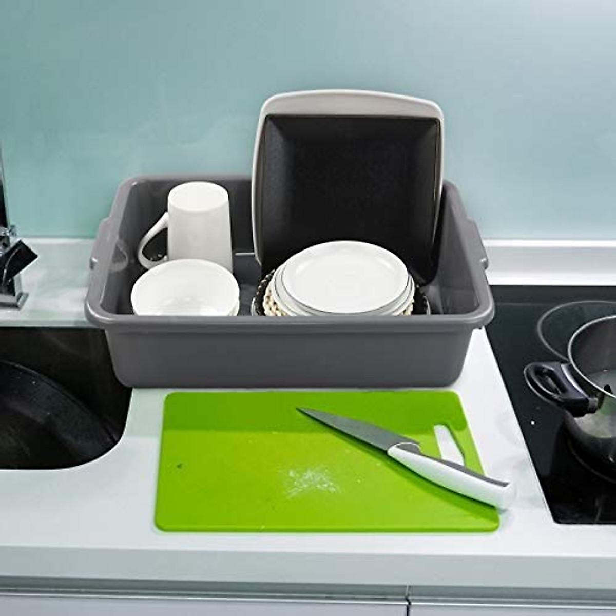 Xowine 4-Pack 13 L Gray Commercial Bus Tubs, Utility Bus Boxes