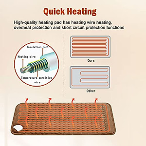 Heating Pad for Back Pain Relief, Moist & Dry Therapy Fast Heating 6 Heat Settings Auto Shut-Off Machine Washable, Electric Heating Pad for Neck Shoulders and Waist, 12'' x 24''(Coffee)