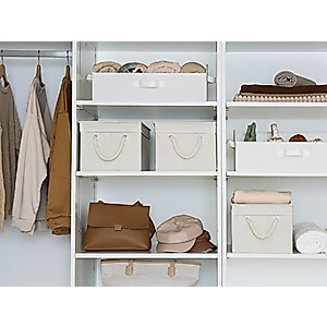 StorageWorks Storage Bins with Lids, Decorative Storage Boxes with Lids and Soft Rope Handles, Mixing of Beige, White & Ivory, Large, 3-Pack