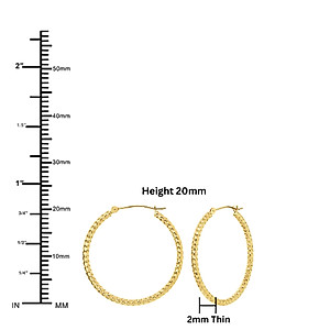 14k Yellow Gold Spiral Textured Round Hoop Earrings, 2mm thickness (20mm - 0.78 inch)…
