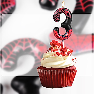 Spider Birthday Candles Number 5,Happy 5th Birthday Candle,Red Black Spider Cake Topper Candle Birthday for Boys Girls Kids Spider Themed Party Anniversary Celebration Supplies Decorations