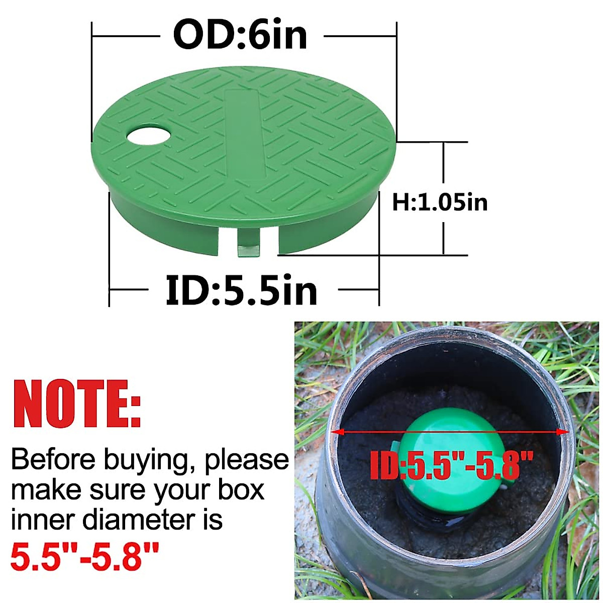 Bandelt Sprinkler Valve Box Cover Lid for Automatic Irrigation Water System Lawn, Yard, Outside ID 5.5" OD 6"-2 Pack