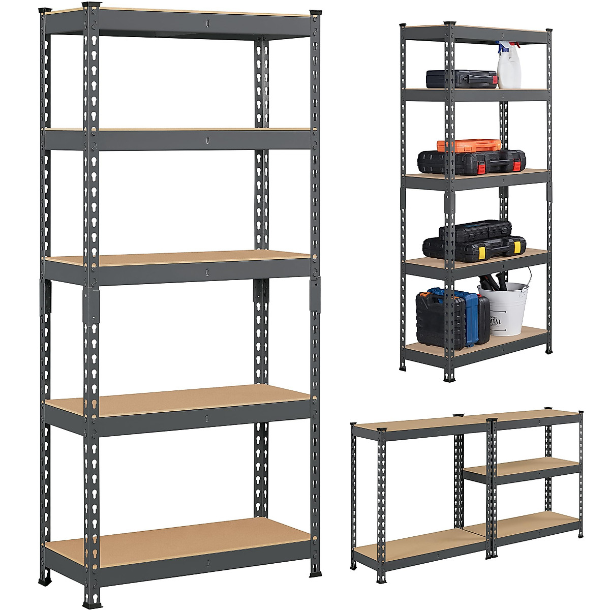 Topeakmart 5-Tier Utility Shelves, Metal Storage Shelves, Adjustable Shelving Units, Boltless Assembly, Garage Shelves Shed Shelving for Warehouse Garage Shed Basement- Dark Gray, 27.5 x 12x 60 Inch