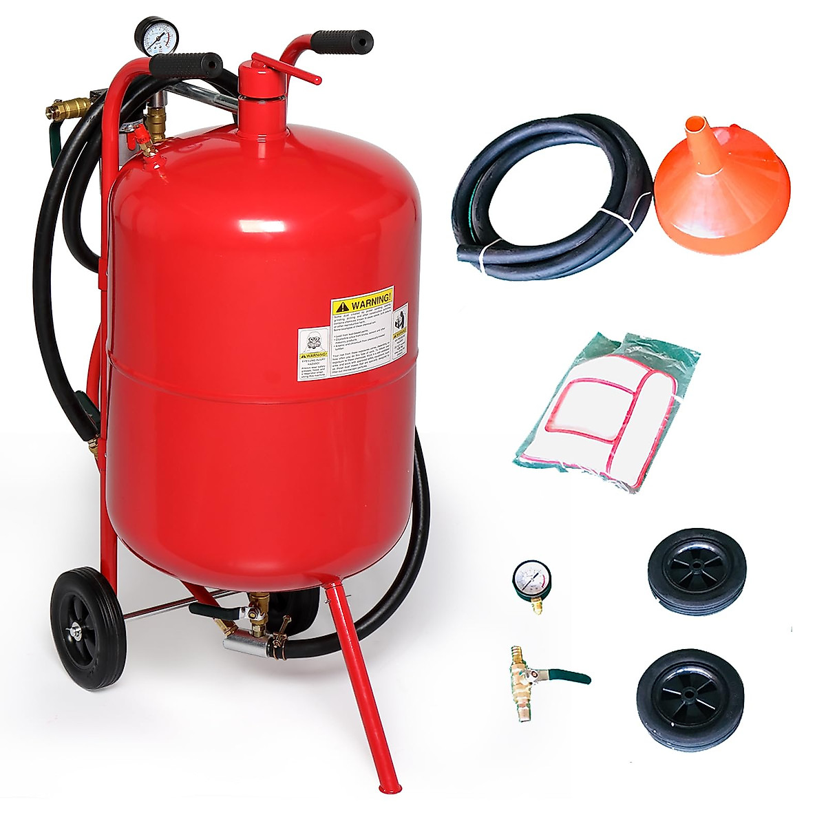 AutoForever 10 Gallon Sandblaster Air Sand Blaster Kit 65-125 PSI High Pressure Abrasive Blasting Tank w/6" Wheels Red