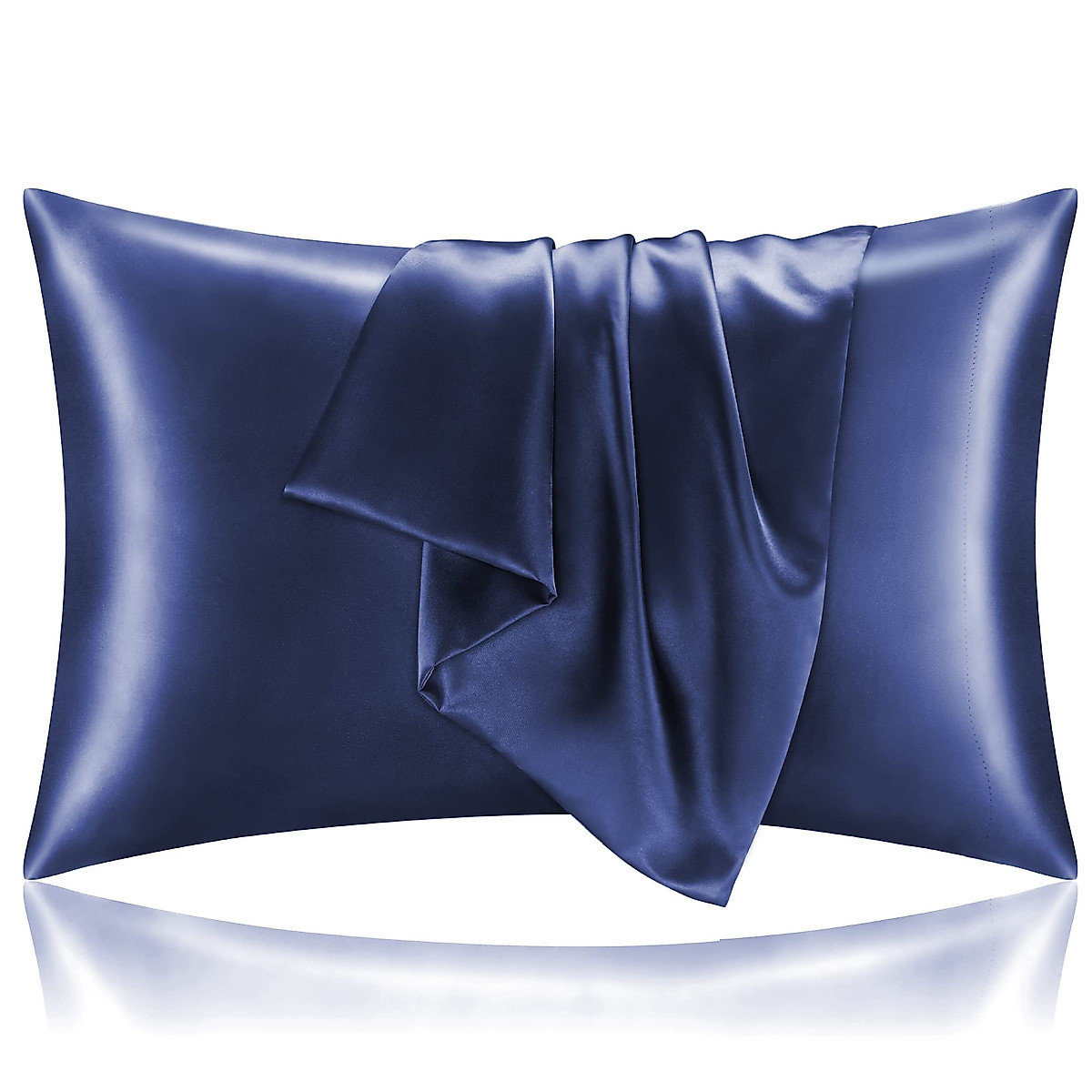 BEDELITE Satin Pillowcase for Hair and Skin, Super Soft and Cooling Similar to Silk Pillow Cases 2 Pack with Envelope Closure, Gift for Women Men(20"x40" King Size, Navy)