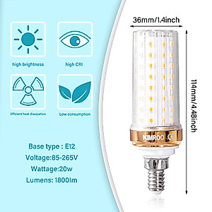 KIMROO E12 LED Bulbs 20W Candelabra LED Bulbs(4-Pack)-88 LEDs 2835 SMD 180W Equivalent, 3000K Warm White 1800lm Decorative Candle E12 Corn Chandelier Bulbs,Non-Dimmable (Warm White)