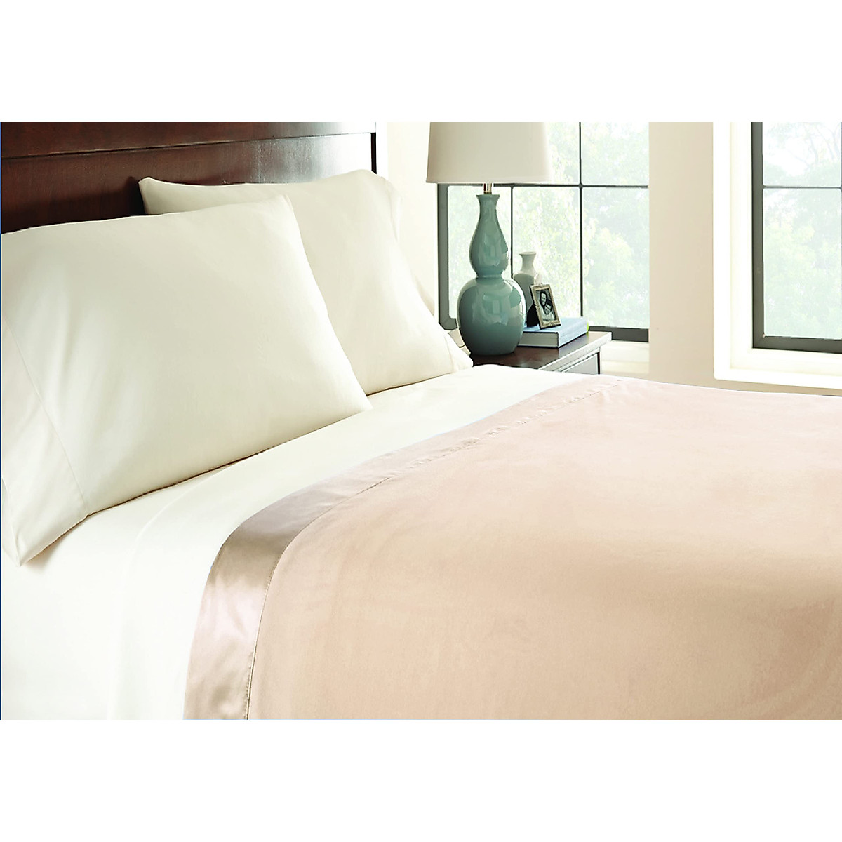 Thermee Micro Flannel Full/Queen-Size All Seasons Lightweight Sheet Blanket, Machine Wash & Dry, No Pilling, 90Lx90W, Tan