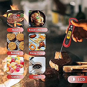 Instant Read Meat Thermometer for Cooking, Fast & Precise Digital Food Thermometer with Backlight, Magnet, Calibration, and Foldable Probe, Waterproof Grill Thermometer for Deep Fry, BBQ, Roast Turkey