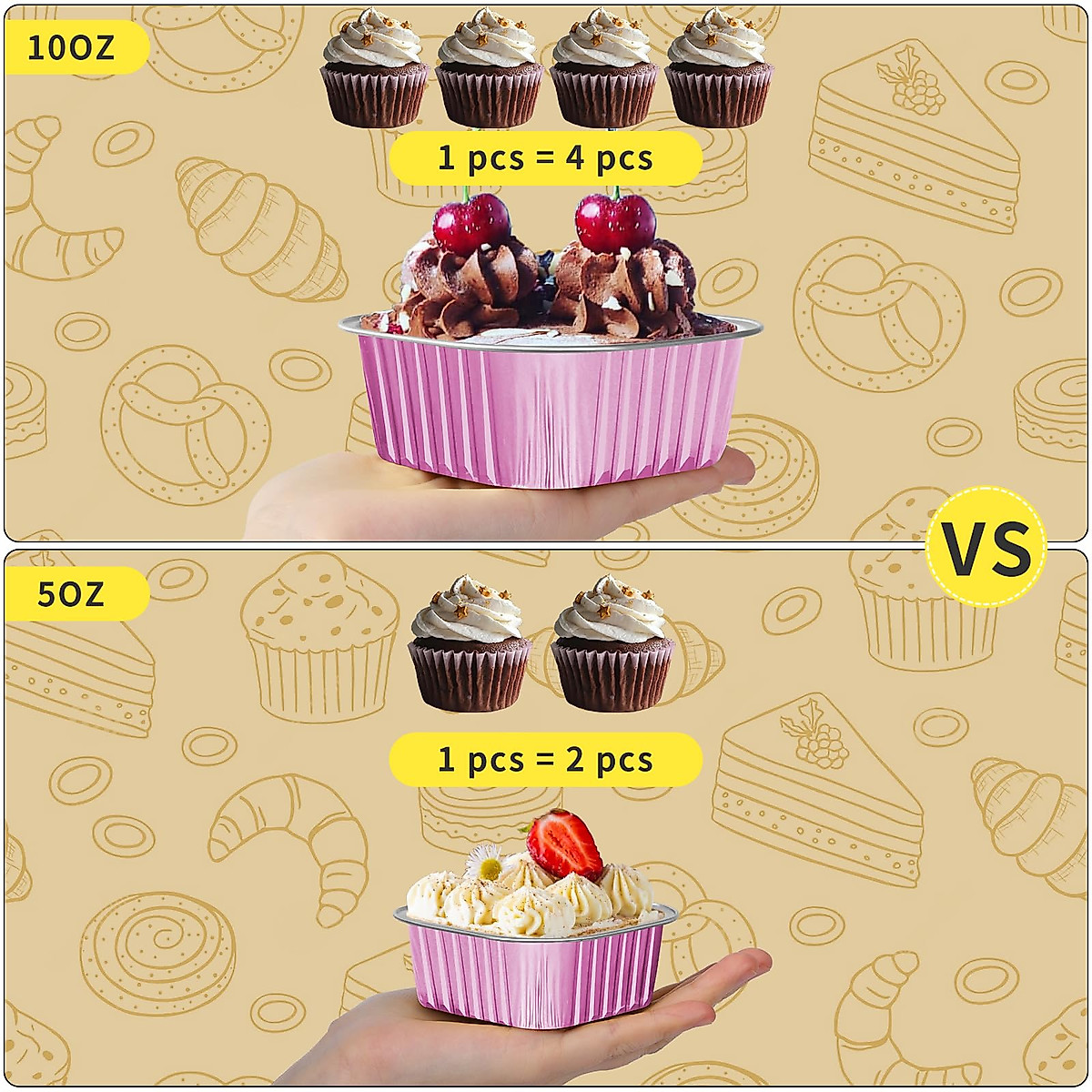 HEYYUMI 10oz Aluminum Foil Brownie Pans with Lids, 40 Pack Square Cake Pans, Disposable Ramekins Cupcake Cups Containers,Mini Cake Baking Pans,Large Muffin Tin Holder for Catering Gathering - Pink