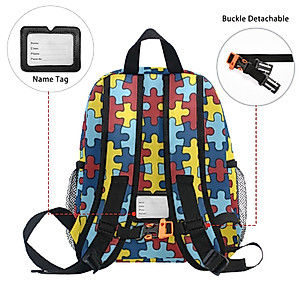 soderhamn Colorful Autism Puzzle Pieces Kids Backpack for Boys Girls Toddler Backpack with Chest Strap and Whistle Light Schoolbag M（12.6" tall）