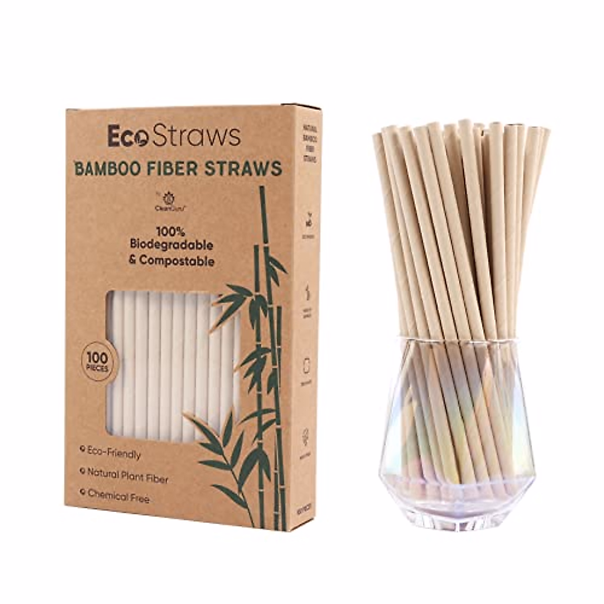 Eco Straws Disposable – Biodegradable Bamboo Paper Straw – Natural Compostable Long Drinking Straws for Cocktail, Smoothie, Coffee, Cereal, and Soft Drinks – Plastic Straws Alternative - 100pcs
