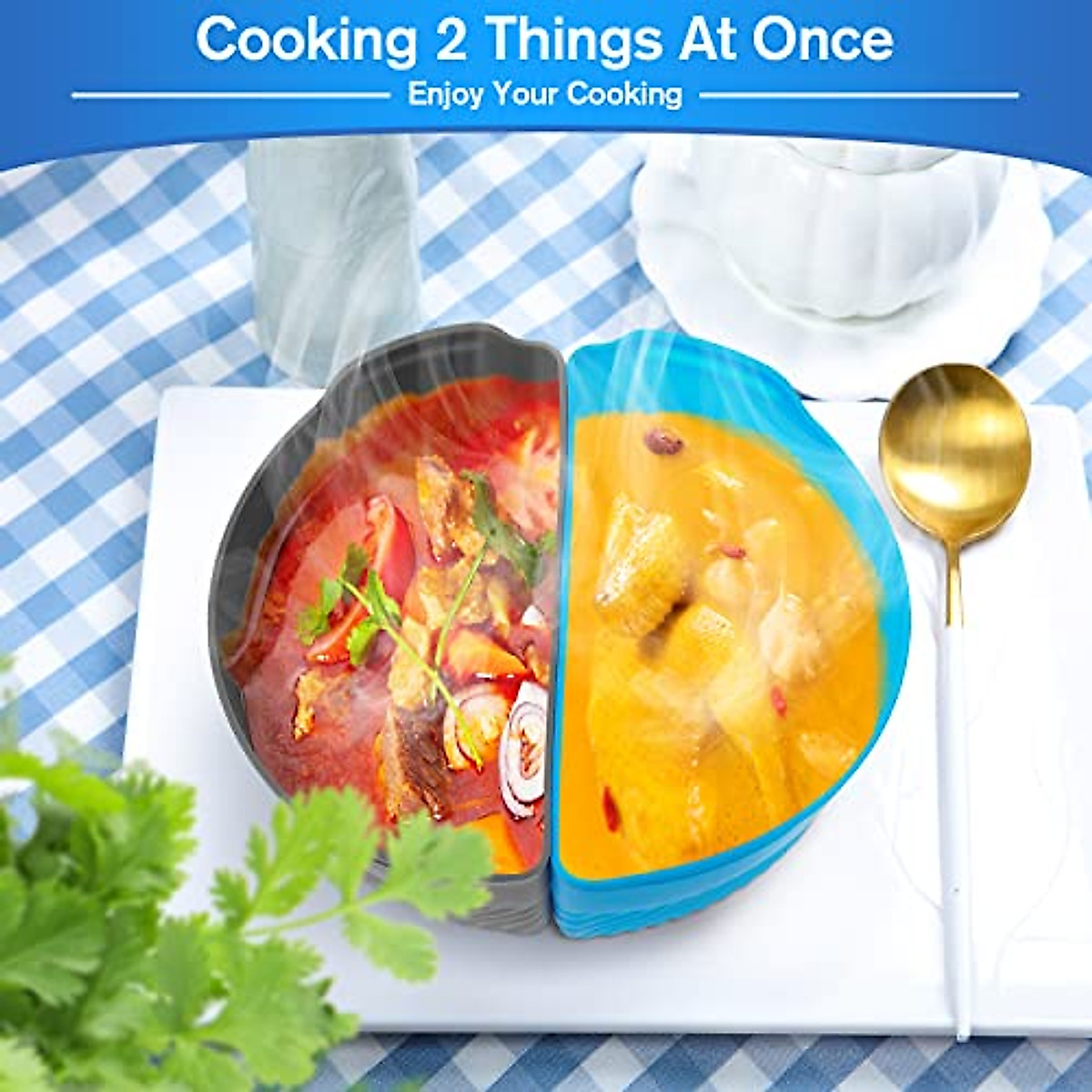 KKUYT Slow Cooker Liners Fit For 6QT Crockpot, Food-Grade Reusable Silicone Crock Pot Liners, Collapsible Cooking Liner Slow Cooker Accessories BPA Free, Dishwasher Safe to Use(Grey+Blue)