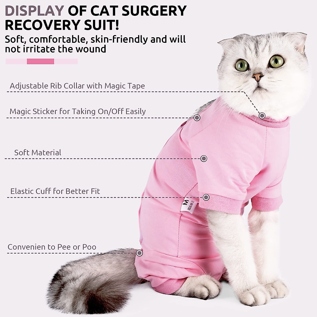 SUNFURA Cat Surgery Recovery Suit, Cat Neuter Recovery Suit with 4 Legs Cat Spay Surgical Onesie for Abdominal Wounds After Surgery, E-Collar Alternative Small Pet Post Bandage Anti-Licking, Red M