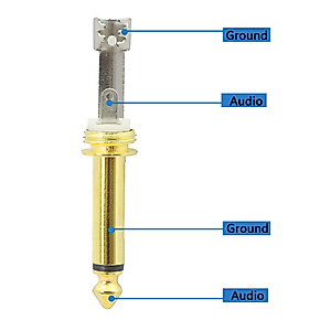 PNGKNYOCN 1/4" TS 6.35mm Mono Gold-Plated Male Plug with Spring Stereo Audio Soldering Adapter for Guitar/Speaker/Microphone Cable(2-Pack