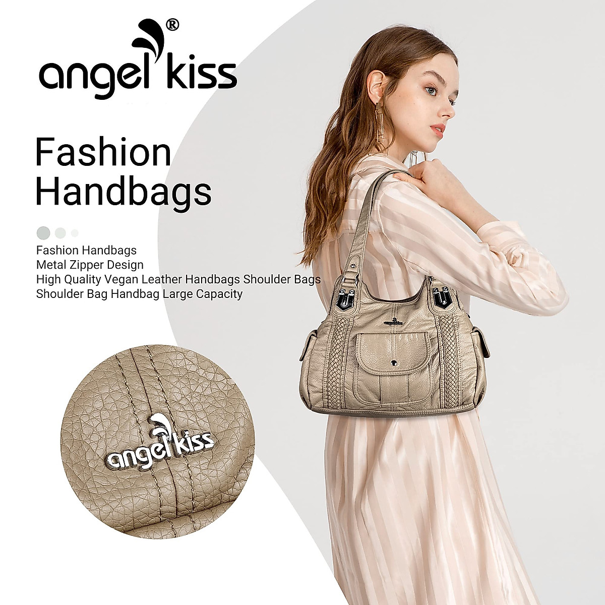 Angelkiss Purses and Handbags for Women Washed Vegan Leather Crossbody Hobo Satchel Shoulder Tote Purse L.BROWN