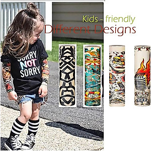 iToolai Kids Tattoo Sleeves for Boys Grils, 10 Pcs Temporary Arm Tattoo Sleeves for Children Baby, Fake Slip On Sunscreen UV Protection Cooling Arms Sleeves