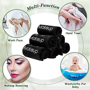 30 Pieces Microfiber Makeup Remover Cloths 13 x 13 Inches Makeup Towels Reusable Absorbent Make up Removers Face Wash Cloth Makeup Washcloths with Makeup Embroidery for Women, Black