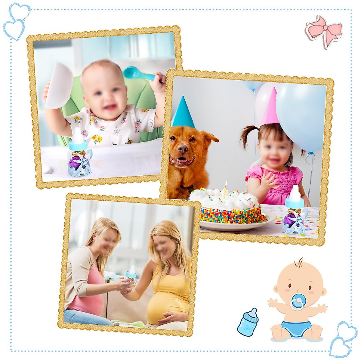 50pcs Cute Feeding Bottle Shape Candy Boxes,3.5 Inch Mini Fillable Bottle,Shower Box Candy Box for Birthday Christening Gift Party Decorations Blue