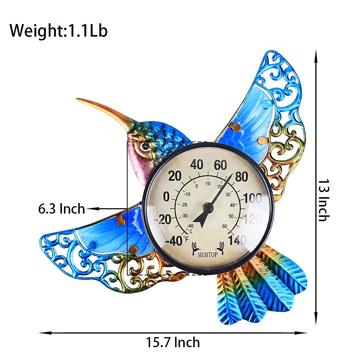 MUMTOP Indoor Outdoor Thermometer Hummingbird Waterproof Wall-Mounted Thermometer Exquisite Decoration Does not Require Any Battery