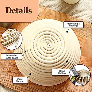 PITCH PULSE Bread Proofing Basket Set, 9 Inch Round + 10 Inch Oval Banneton Bowl, Sourdough Bread Making Tools Kit with Dough Whisk, Dough Scraper, Bread Lame and Blades
