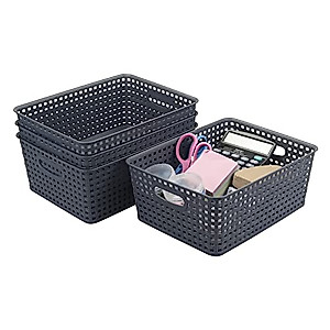 CadineUS 4-Pack Plastic Storage Baskets, Woven Storage Basket Bins