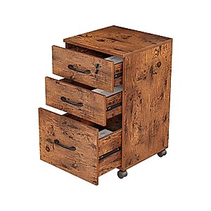 YQ JENMW File Cabinet 3 Drawers with 1 Lock, Wooden Rolling Mobile Filing Cabinet, Under Desk File Cabinet with Wheels, Removable File Cabinet for Home Office,Office Storage Cabinet Under Desk,Brown