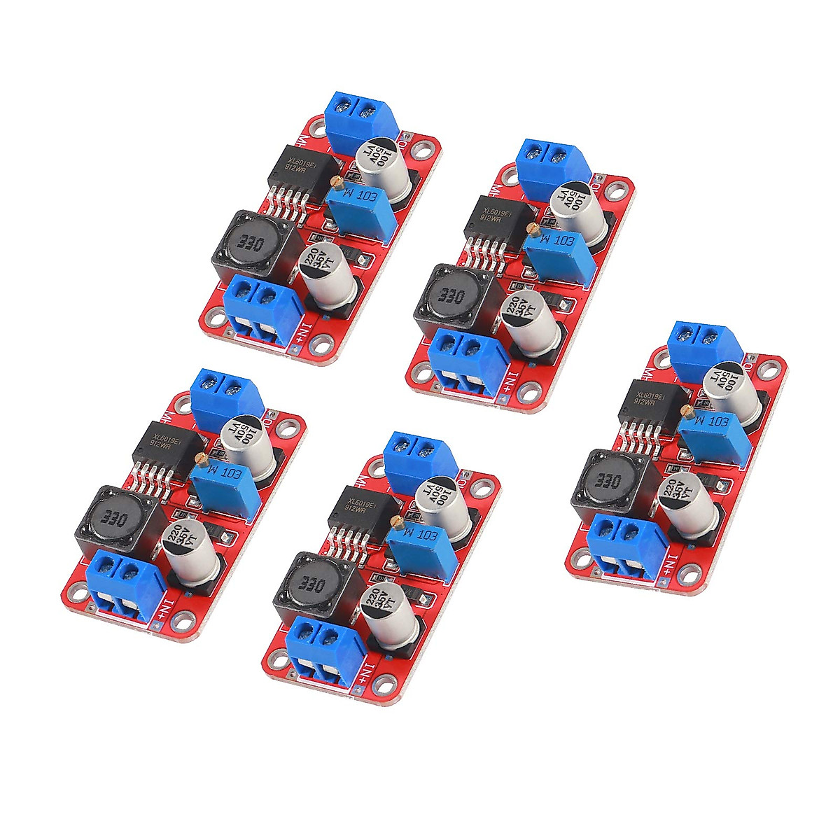 MELIFE 5pcs XL6019 5A High Power Current DC to DC Step-up 5V 6V 12V 24V 3-35V to 5-40V Converter Adjustable Voltage Regulator Power Modules Boost Module Booster