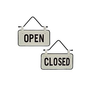 Foreside Home and Garden Small Open Closed Sign, White, Black