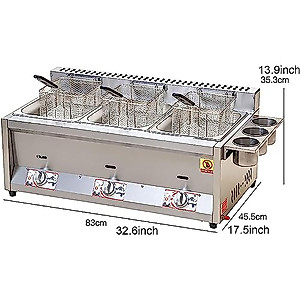 Stainless Steel LPG Fryer, Commercial Multi-function Gas Fryer With 3 Fried Baskets, 24L Deep Fat Chip Fryer, Freestanding Temperature Control, for Catering Takeaway Restaurant Café