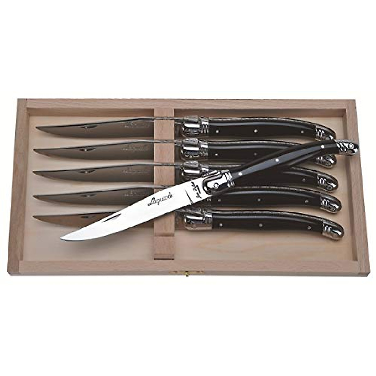 Jean Dubost Laguiole 6 Steak Knives Set, Acrylic Black