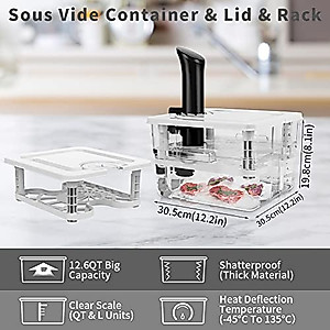 Sous Vide Container with Lid and Rack Sous Vide Containers Sous Vide Pot 12.6 Quart Slow Cooker Container Cooking Container Compatible with Most Sous Vide Cookers