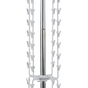 Displays2go Chip Display Stand, 72 Clip Spinner Design, Top Carousel Plastic Header - White (CCFR72WH)