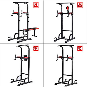 KDFJ Power Tower with Bench, Pull Up Bar Dip Station, Height Adjustable Pull Up Tower for Home Gym Strength Training Exercise Workout Equipment-S3