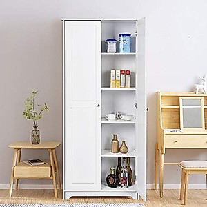 VINGLI Tall Pantry Storage Cabinet, 72'' Kitchen Pantry Cabinet, Freestanding Room Storage, Cupboard, 2 Door Pantry for Laundry Room, Kitchen, Apartment, Solid Wood, White