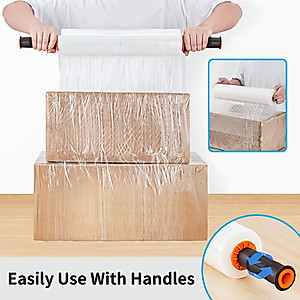 JARLINK Stretch Film, 15 Inch x 1000 Feet Shrink Wrap for Pallet Wrap, Industrial Strength Stretch Wrap up to 800% Stretch with Handles, Moving Wrapping Plastic Roll, 80 Gauge, 2 Pack