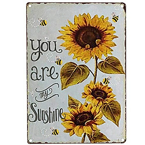 TISOSO You are My Sunshine Sunflower Bee Retro Vintage Tin Bar Sign Country Home Decor for Home Living Room Bedroom Decoration 8X12Inch