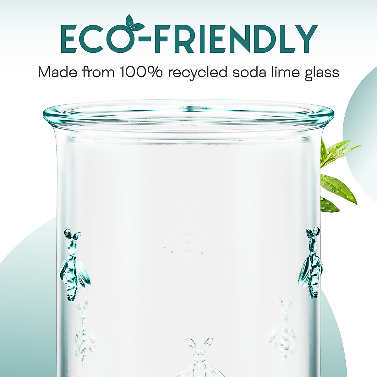 Amici Home Regina DOF Glass | 12 Oz | Italian Made, Recycled Green Glass | Drinking Glass with Embossed Bee Design for Water, Juice, Iced Tea, Cocktails (Set of 6)