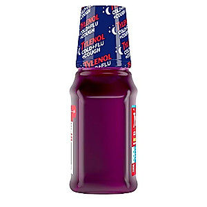 Tylenol Cold + Flu + Cough Night Liquid Medicine with Acetaminophen, Wild Berry, Grabe, 8 Fl Oz