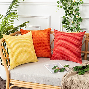 UGASA Outdoor Waterproof Pillow Covers Pack of 2 Weaving Texture Water Resistant Outside Decorative Pillow Cases for Patio Garden Porch Yard Bench Tent 20x20 Inch, Red