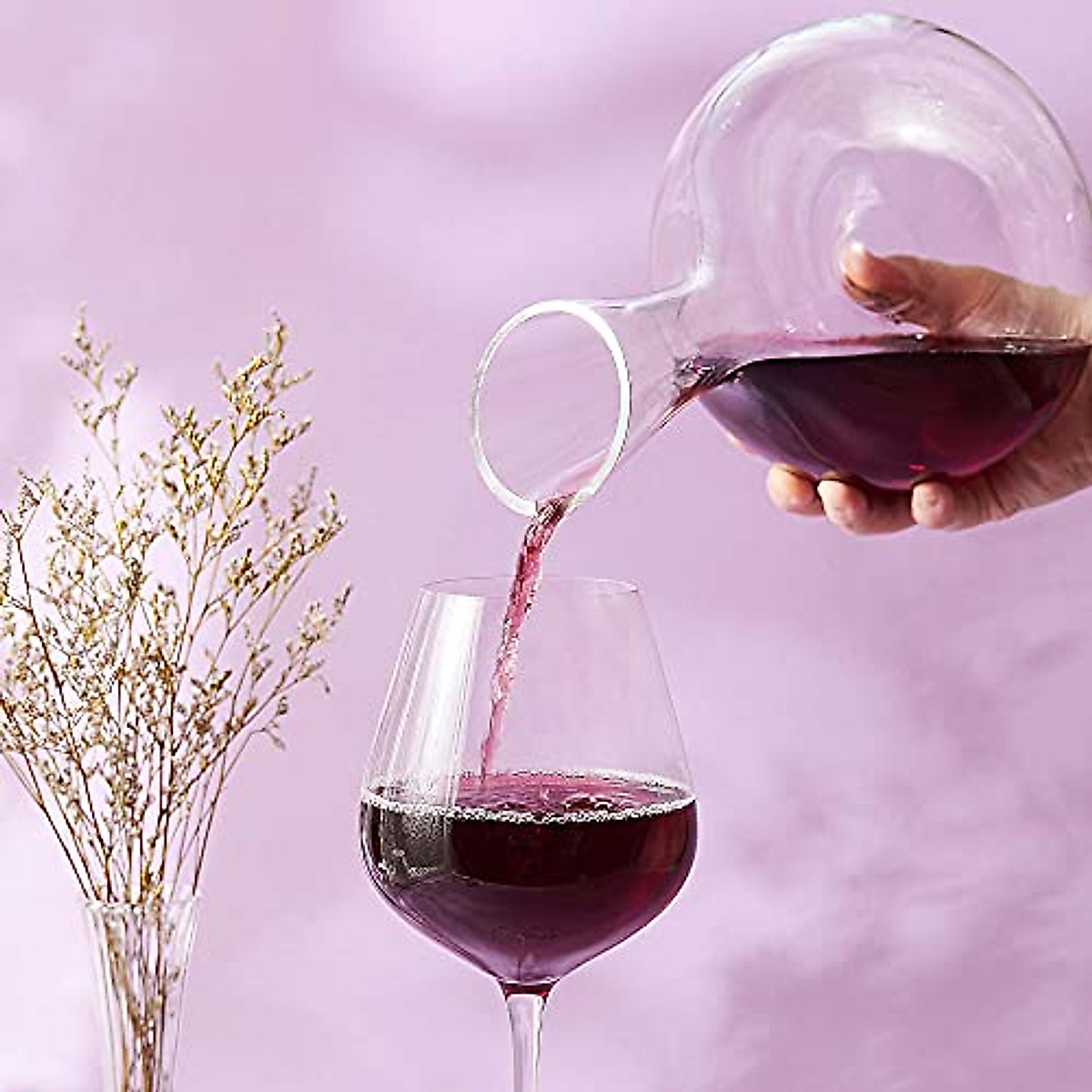 GoodGlassware Wine Decanter – Personal Red Wine Carafe with Wide Base and Aerating Punt - Crystal Clear, Full Bottle Pitcher (44 oz Capacity)