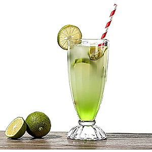 Cedilis 6 Pack Milkshake Glass with 6 Long Metal Spoons,Old Fashioned Soda Glasses, Fountain Classic Glass for Ice Cream, Clear, 12oz