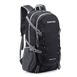 HOOYEE 40L Lightweight Foldable Water-Resistant Ripstop Nylon Hiking Backpack Daypack (Black)